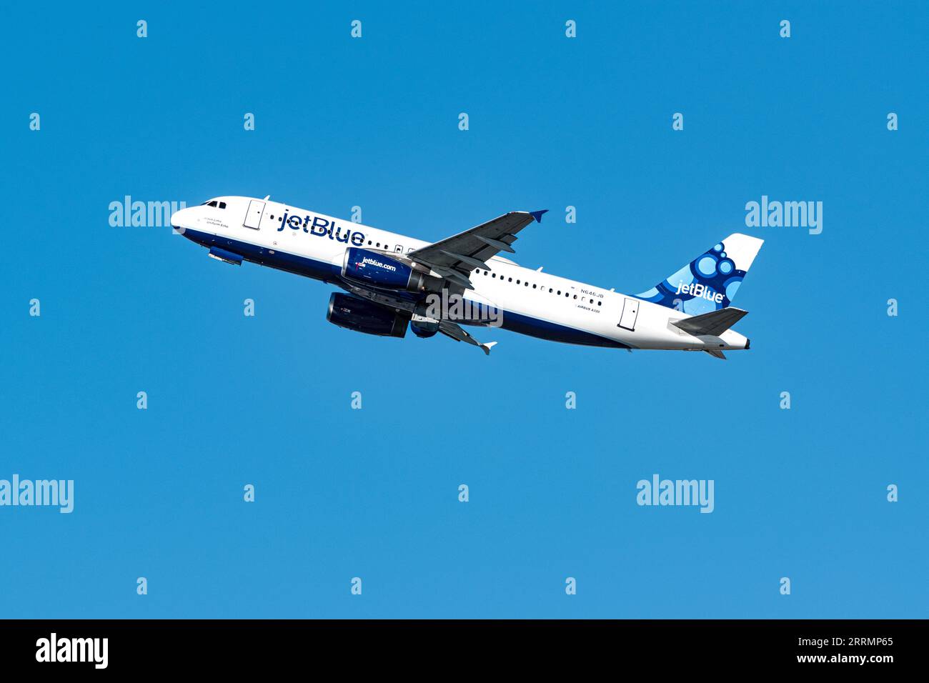 Jet Blue Airbus A320 flying overhead after take-off at Boston Logan ...