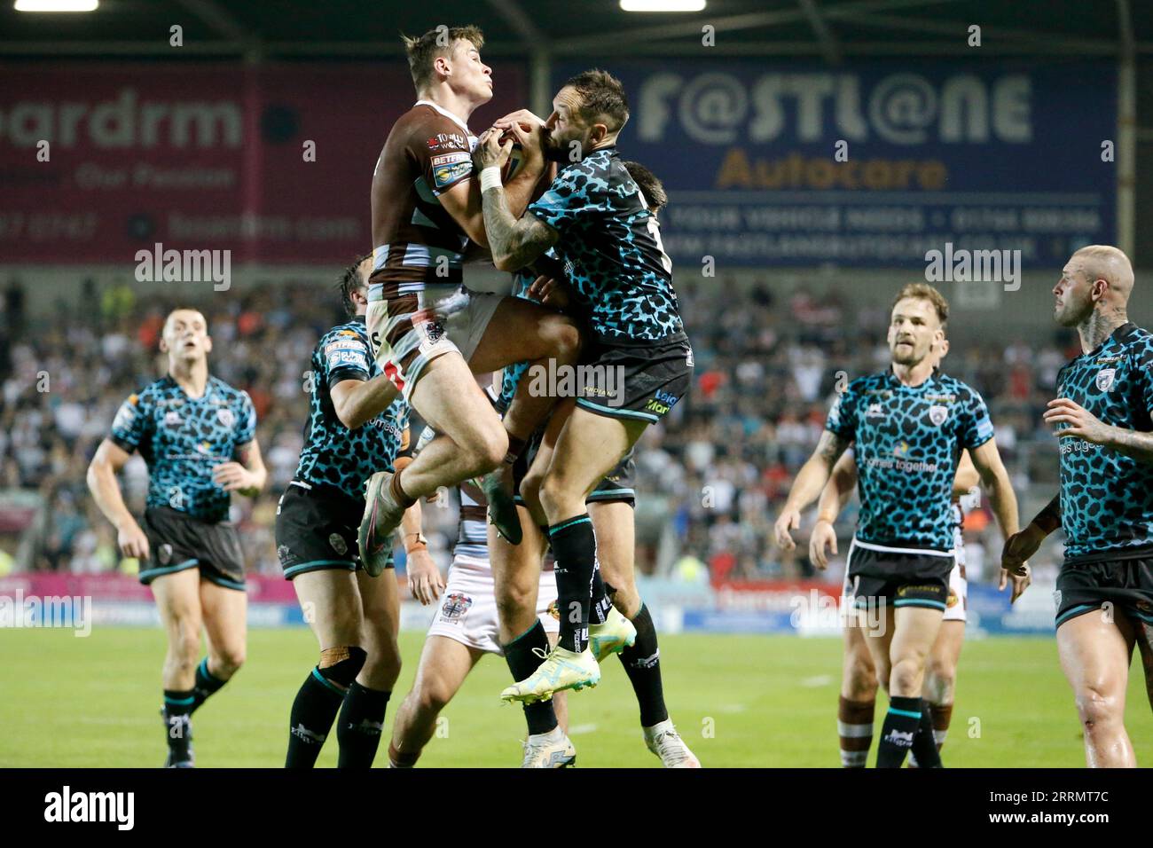 St Helens' Jack Welsby (left) and Leigh Leopards' Gareth O'Brien battle ...