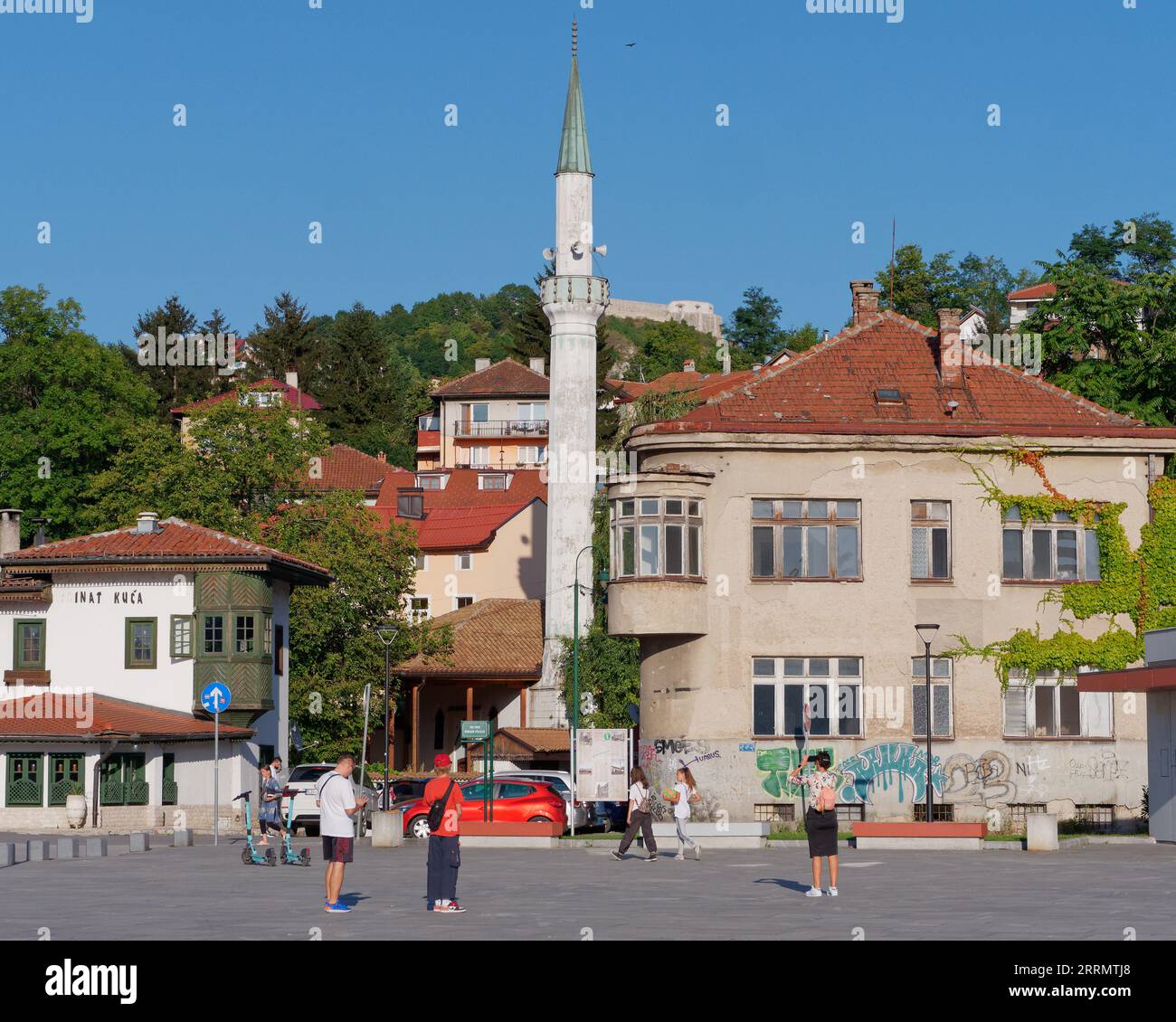 Historic properties, a minaret and the famous Inat Kuca restaurant n ...