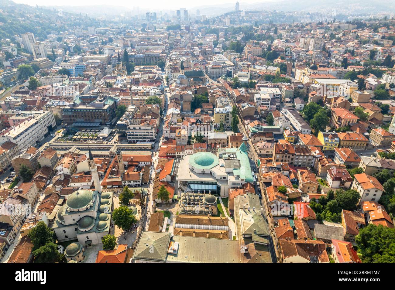 Bascarsija old bazaar streets with Gazi Husrev-beg Mosque and downtown ...