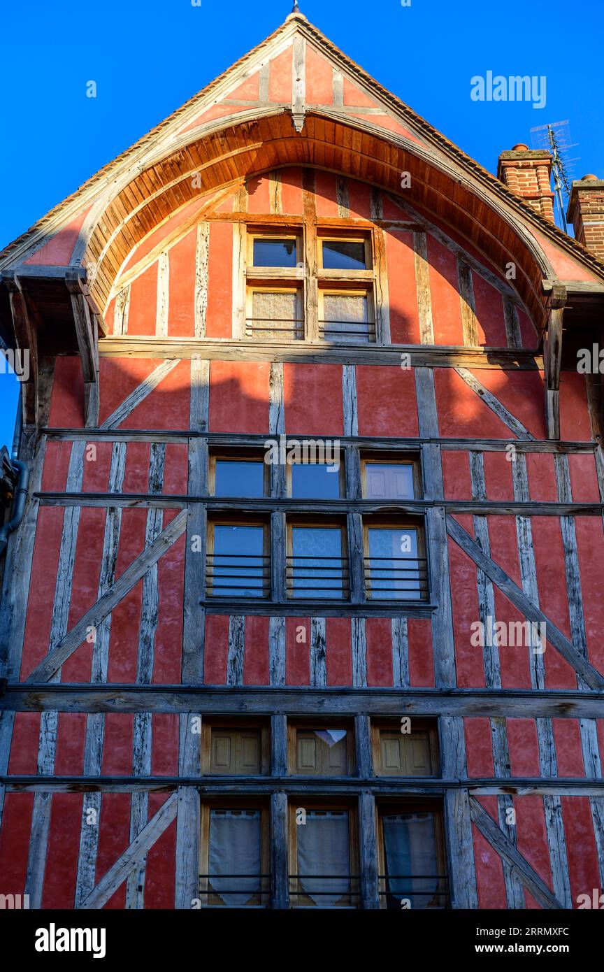 Medieval central part of Troyes old city with half-timbered houses and ...