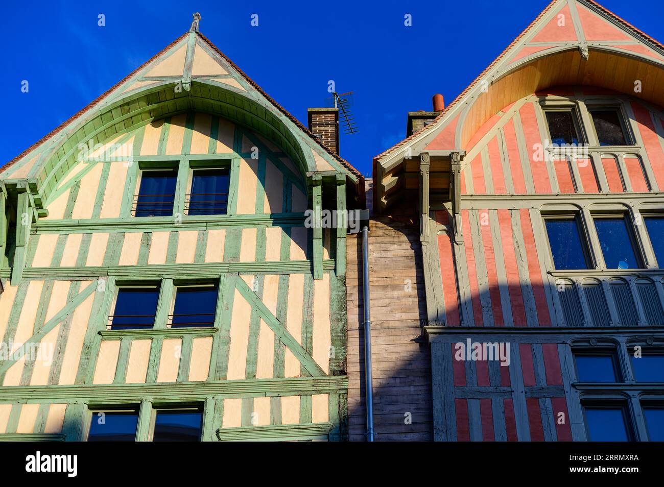 Medieval central part of Troyes old city with half-timbered houses and ...