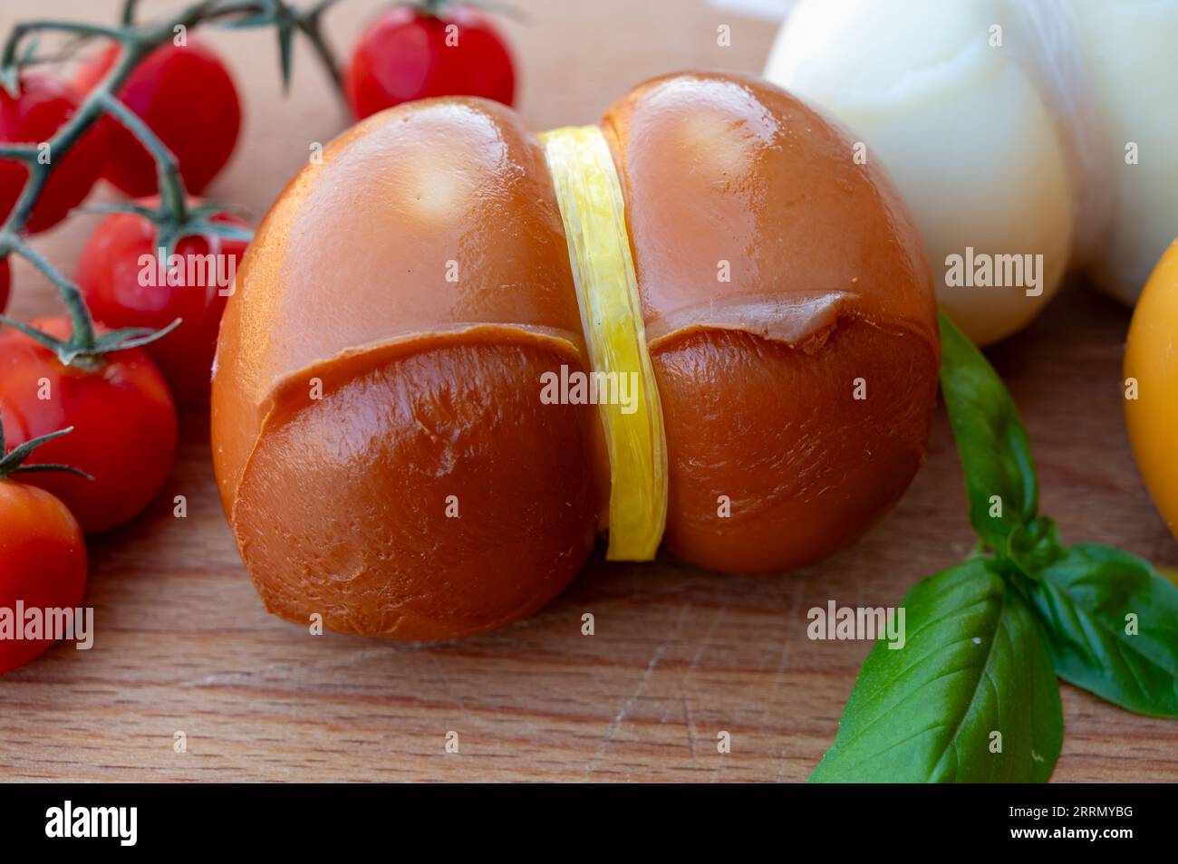 Italian semi hard handmade smoked and white scamorza cheese, from cow ...