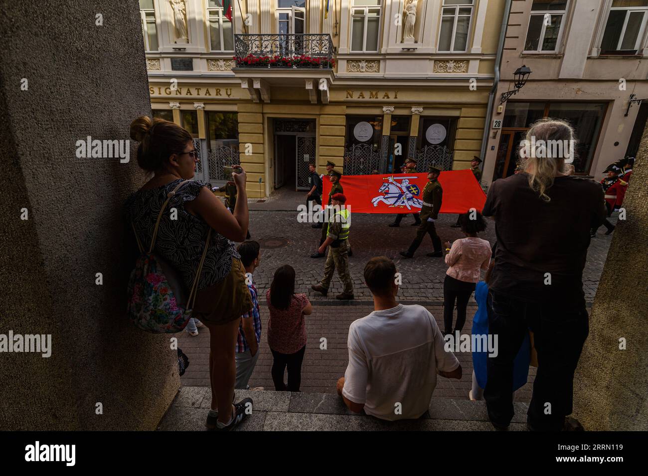 Vilnius, Lithuania. 08th Sep, 2023. People watch as soldiers of the ...