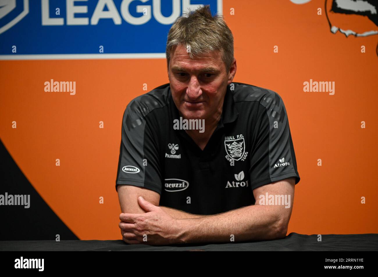 Tony Smith Head Coach of Hull FC during the post match interview ...
