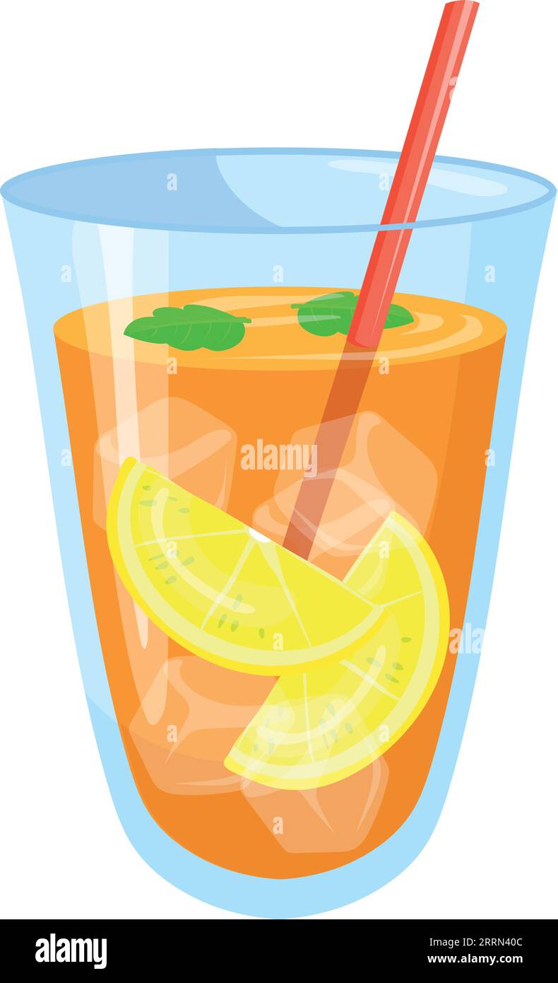 Lemonade glass cartoon icon. Ice refreshment citrus drink isolated on ...
