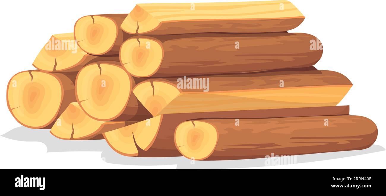 Wooden log stack. Lumber trunk cartoon pile isolated on white ...