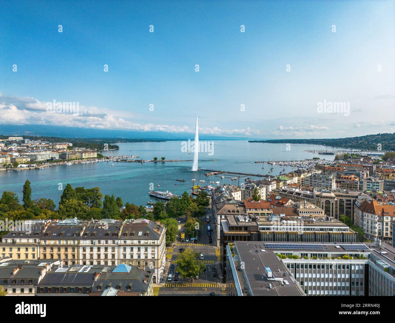 Aerial panoramic view over Geneva city in Switzerland. Beautiful ...