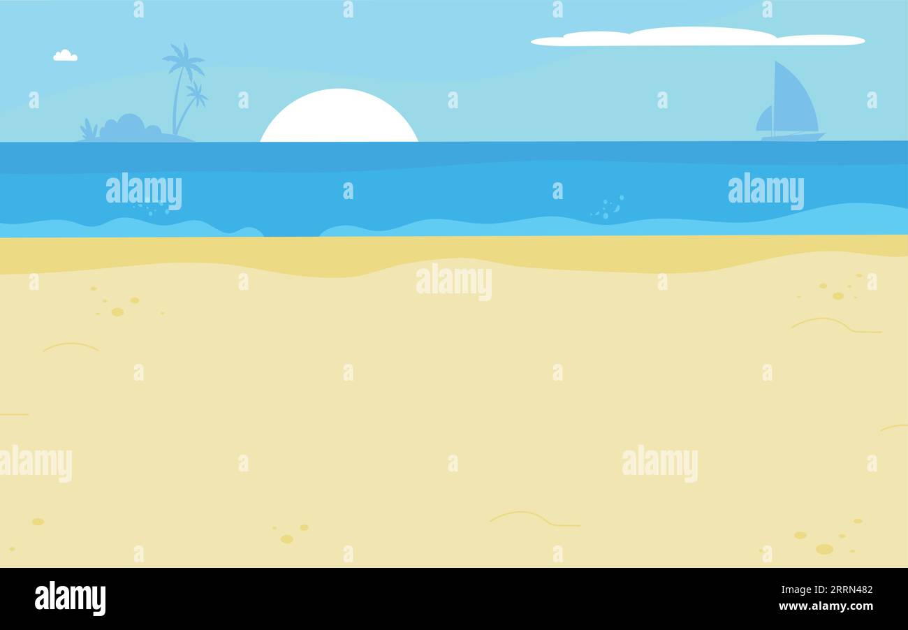 Ocean beach background. Empty tropical sunrise landscape. Vector ...