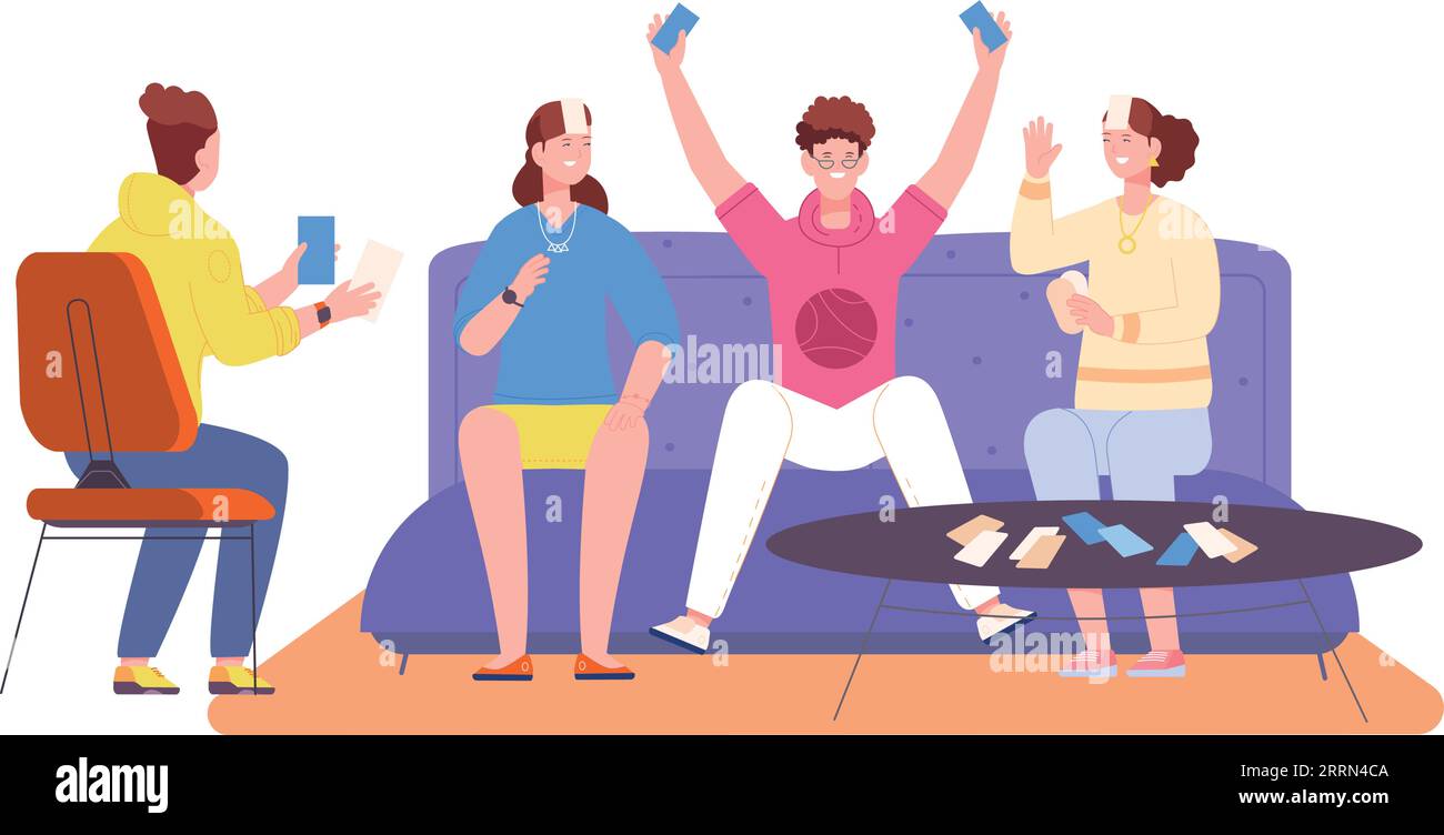 Friends Playing Party Guessing Game Young People Having Fun Isolated On White Background Stock