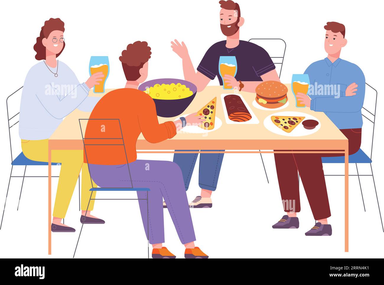 Friends eat dinner together. Pizza party. Birthday celebration isolated ...