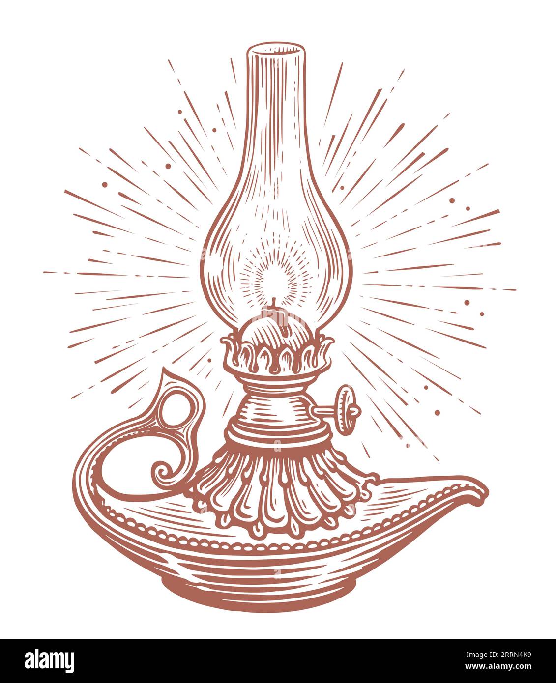 Old Oil Lamp Sketch Vector Illustration Engraving Style Vintage Oil