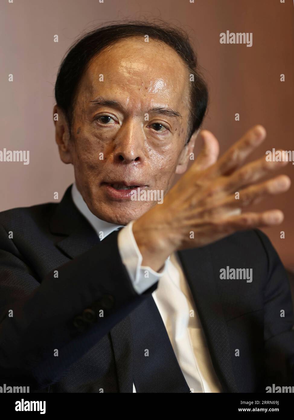 Bank of Japan Governor Kazuo Ueda attends an interview conducted by the ...