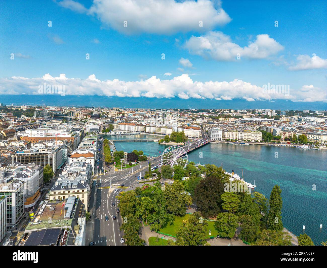 Aerial panoramic view over Geneva city in Switzerland. Beautiful ...
