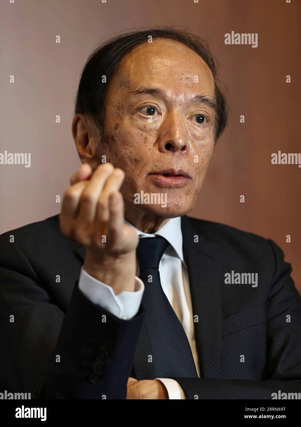 Bank of Japan Governor Kazuo Ueda attends an interview conducted by the ...