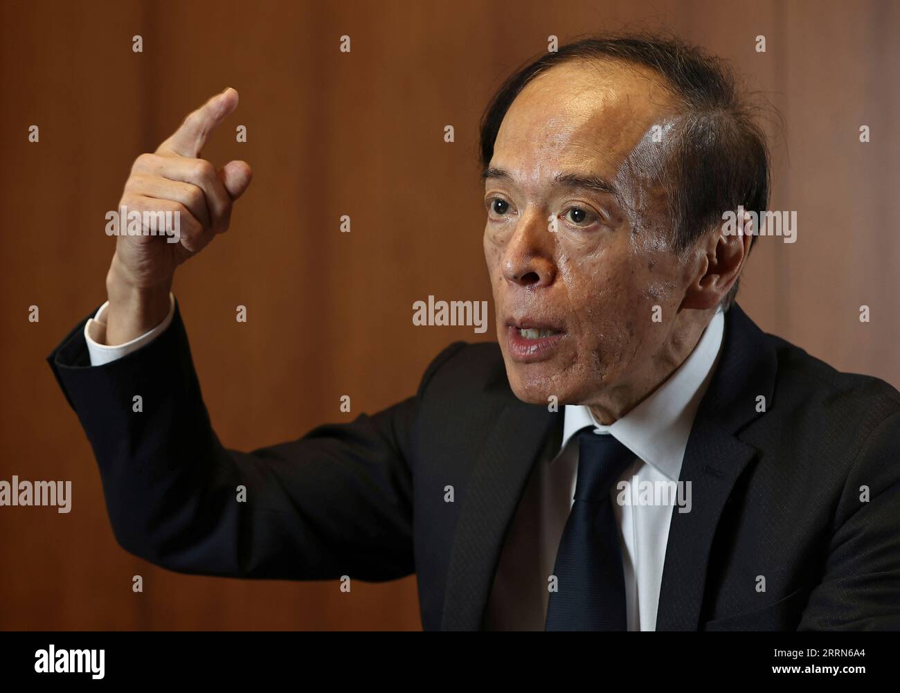 Bank of Japan Governor Kazuo Ueda attends an interview conducted by the ...