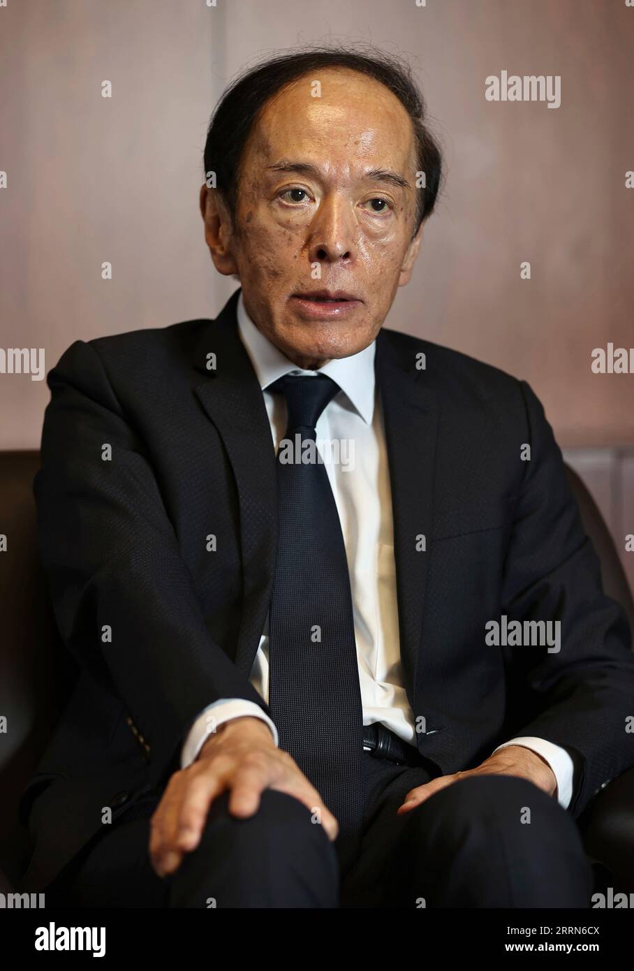 Bank of Japan Governor Kazuo Ueda attends an interview conducted by the ...