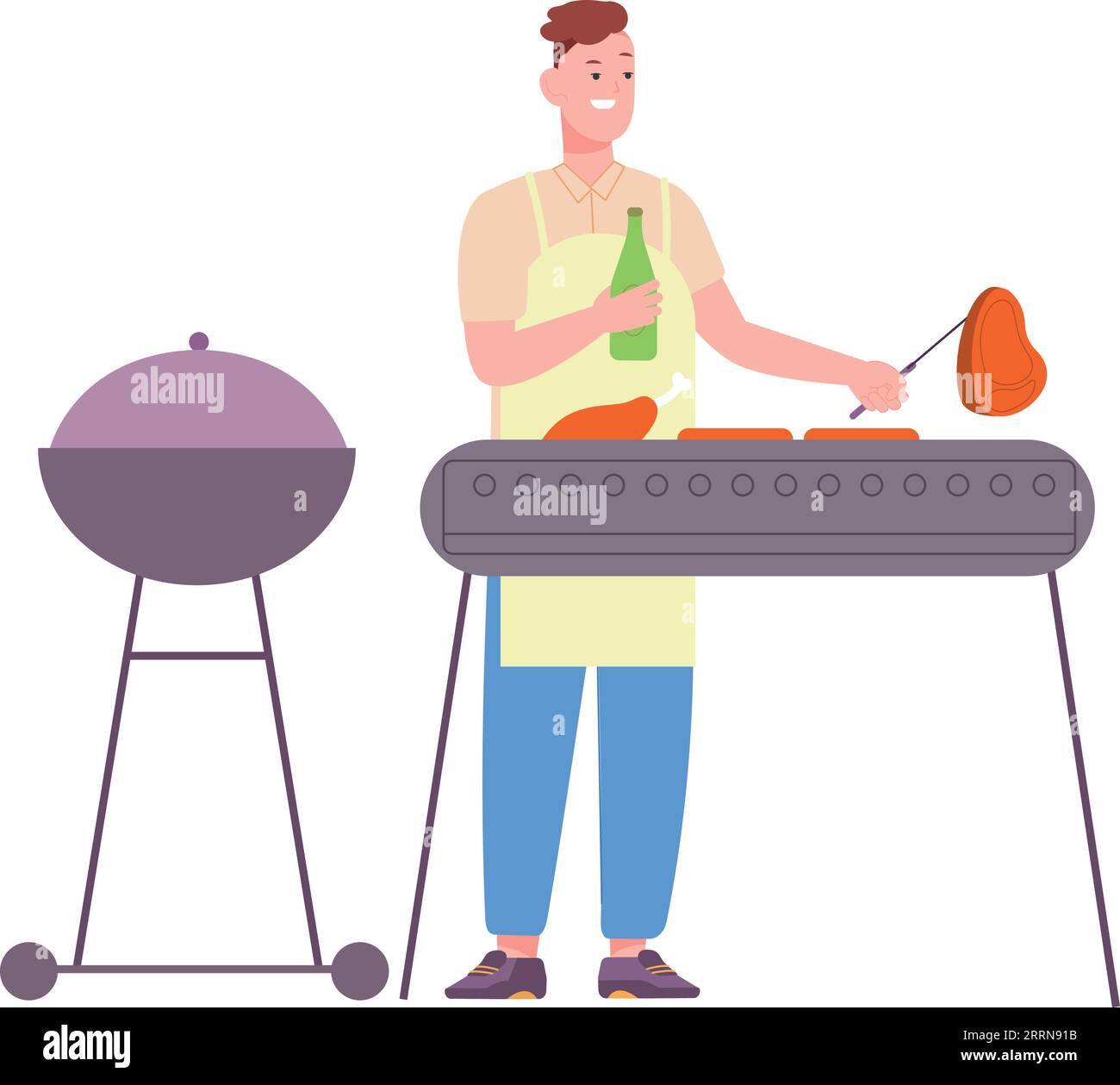 Man grill meat on barbecue. Person cooking outdoor isolated on white ...