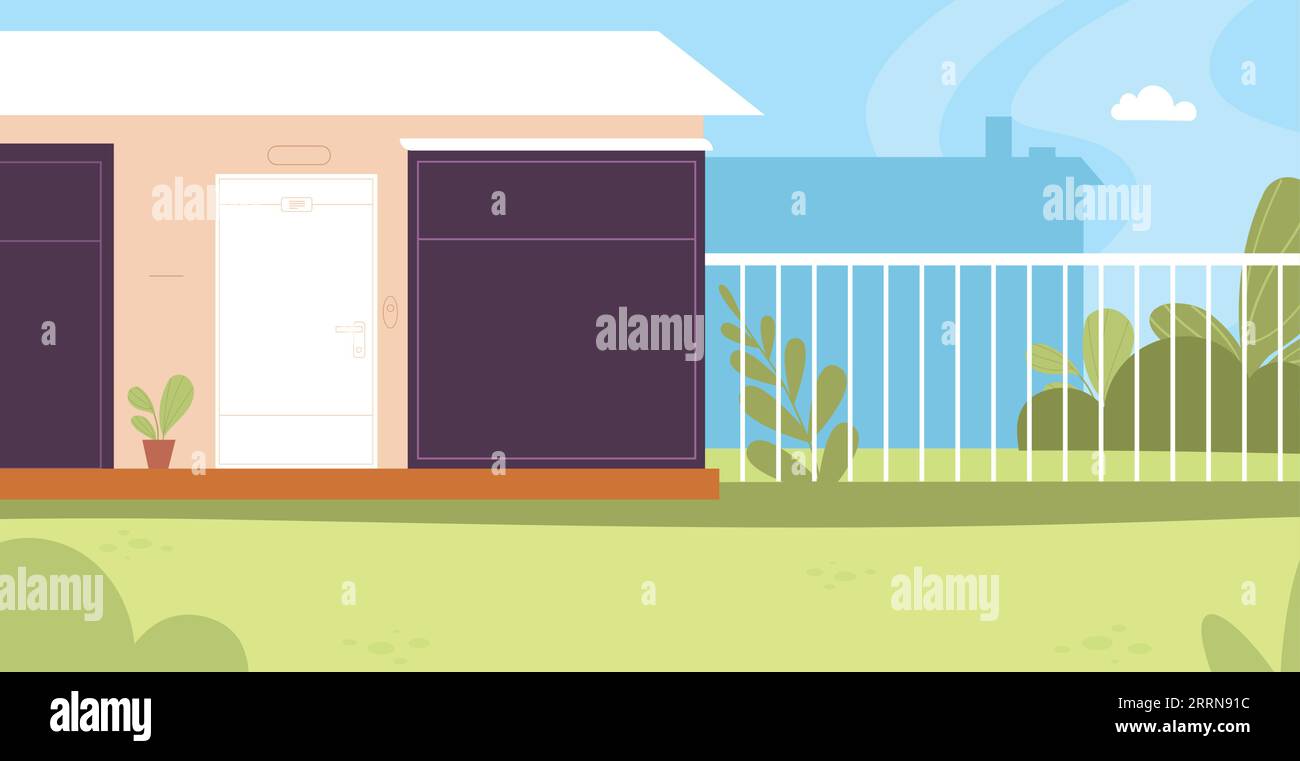 House backyard background. Suburban nature exterior landscape. Vector ...