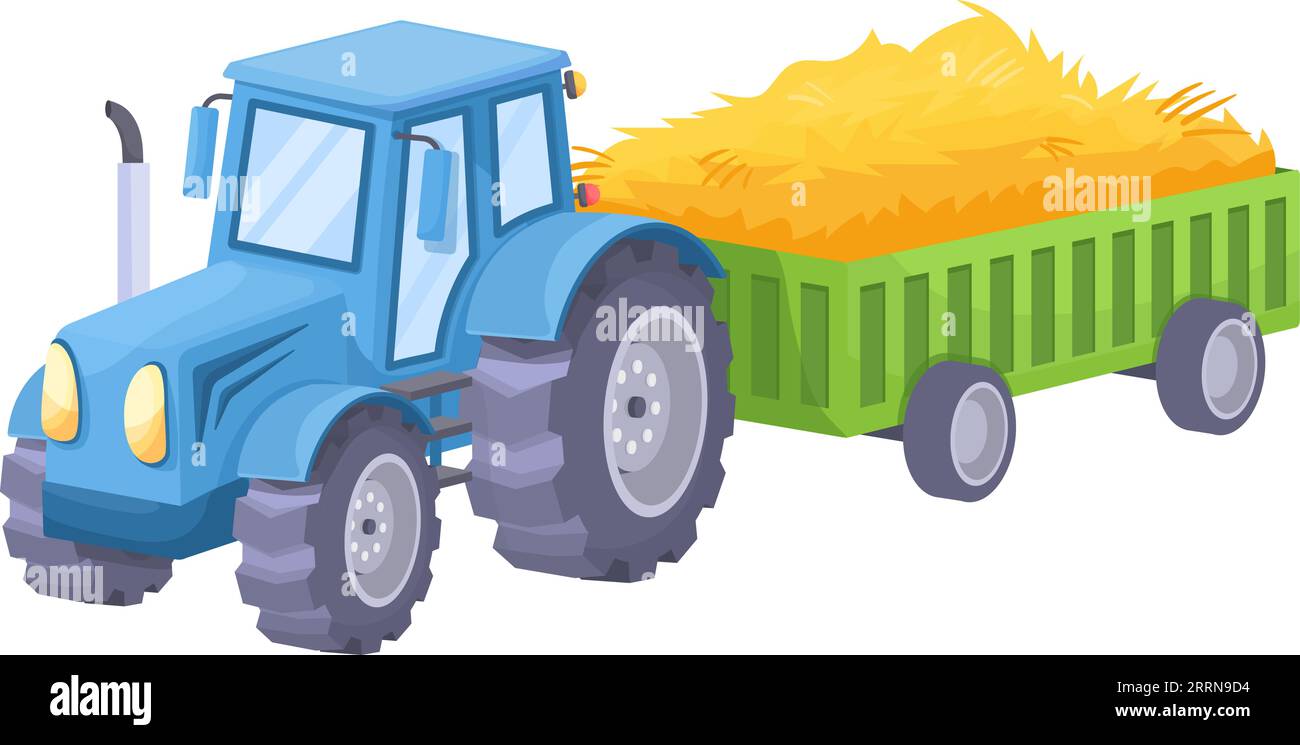 Tractor with hay cargo. Farm transport cartoon icon isolated on white ...