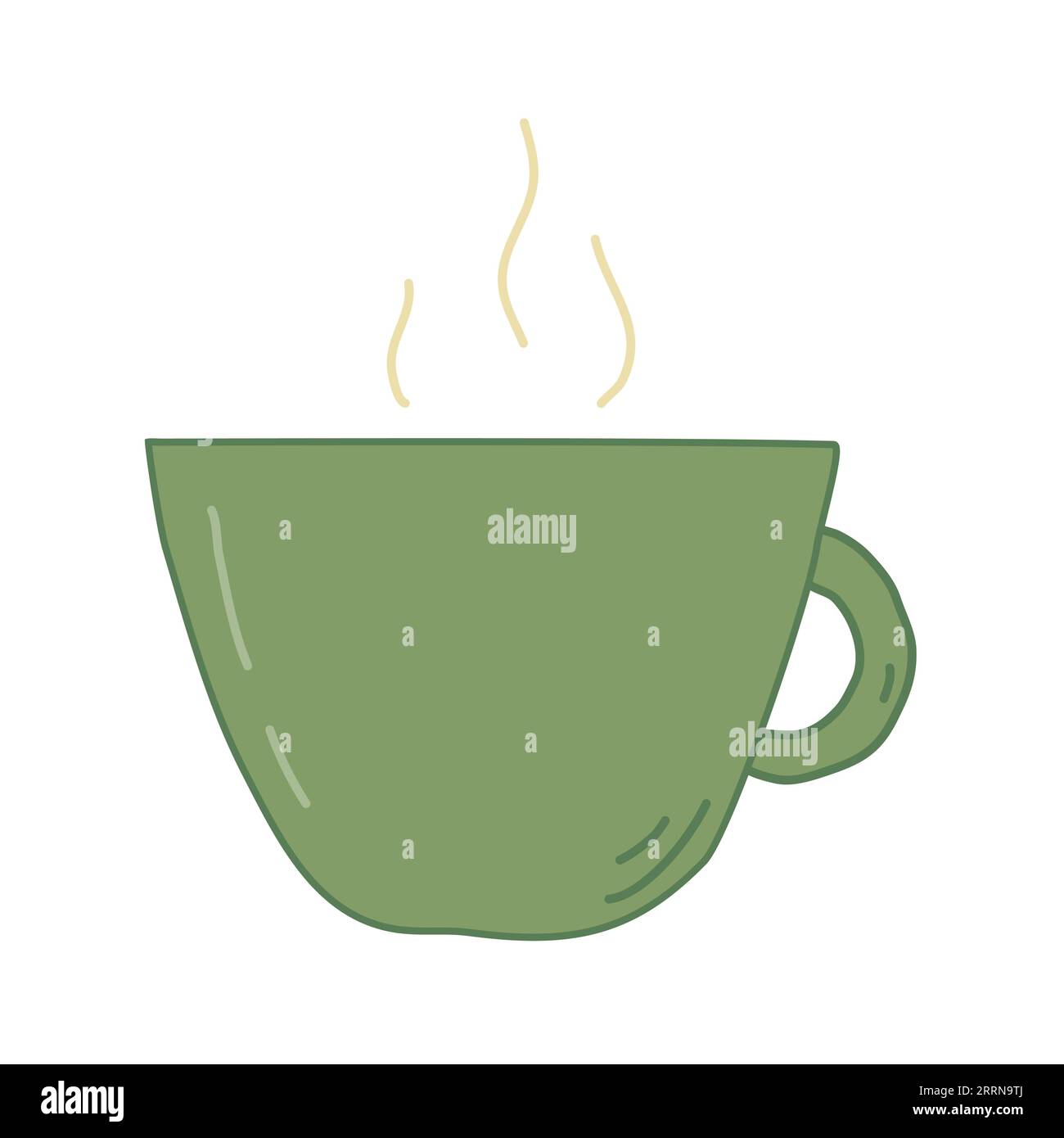 Big green cup with hot drink, tea or coffee, steam over cup, vector ...