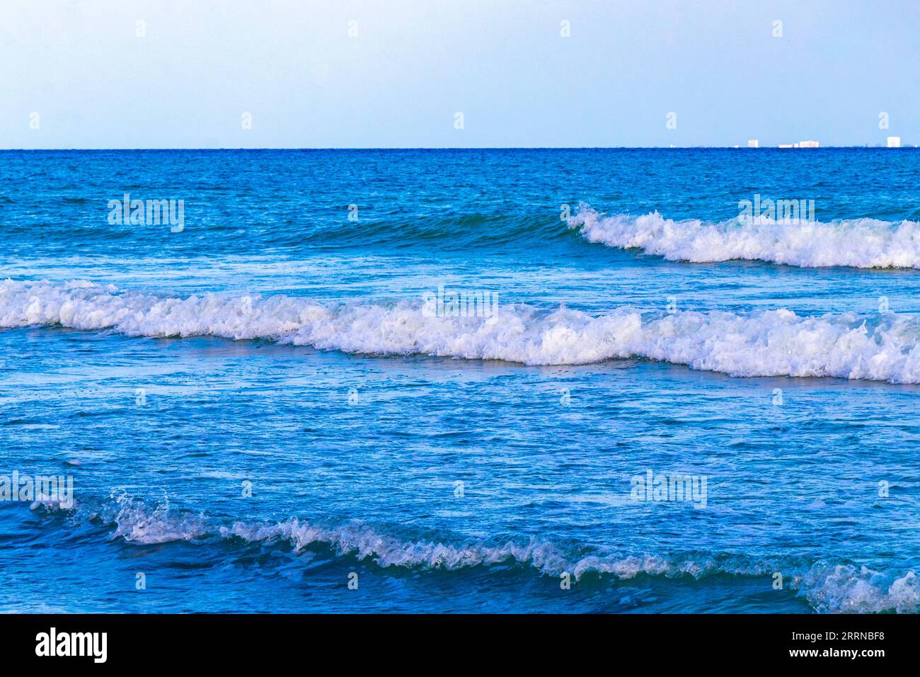Waves turquoise blue water and sand at tropical mexican caribbean beach ...