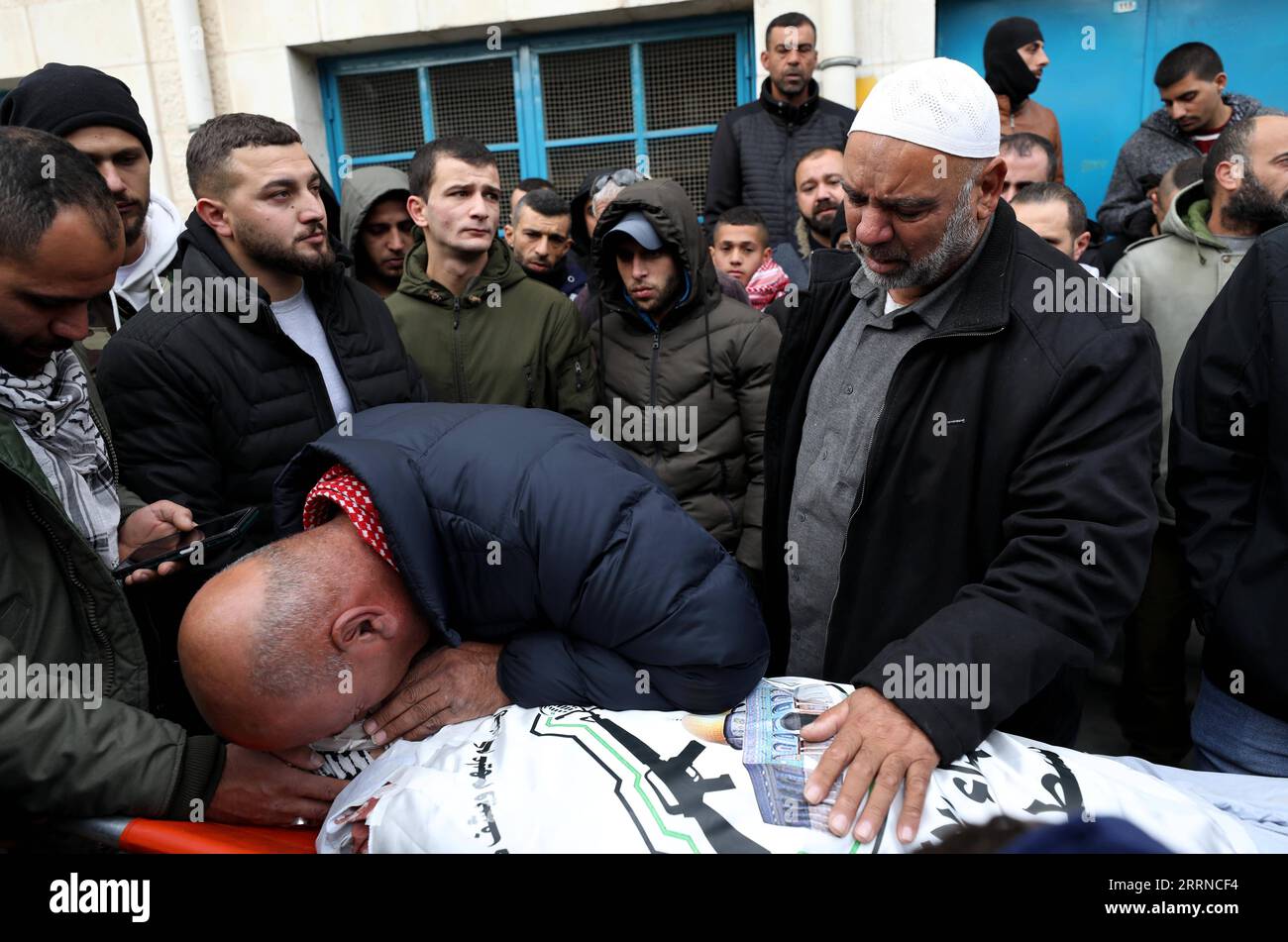 230102 -- JENIN, Jan. 2, 2023 -- People mourn a Palestinian killed by ...