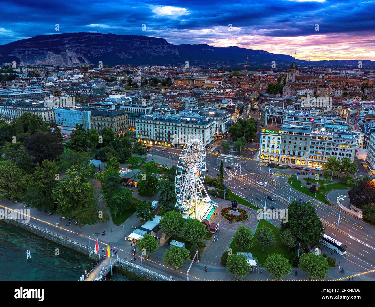 Aerial view geneva harbor night hi-res stock photography and images - Alamy