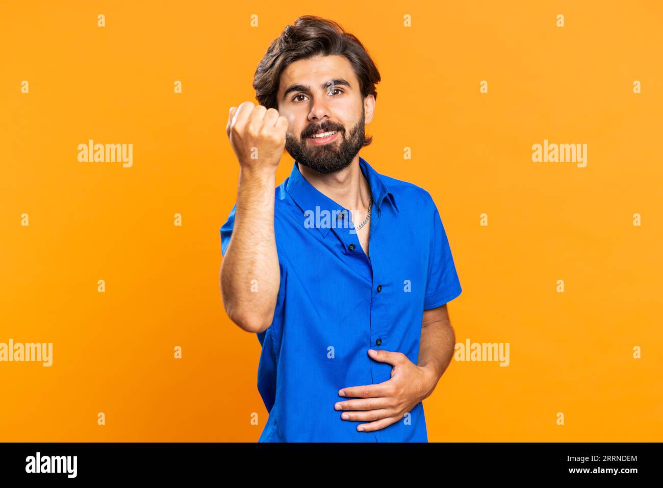 Knock-knock who is there. Confused young man knocking door gesture ...