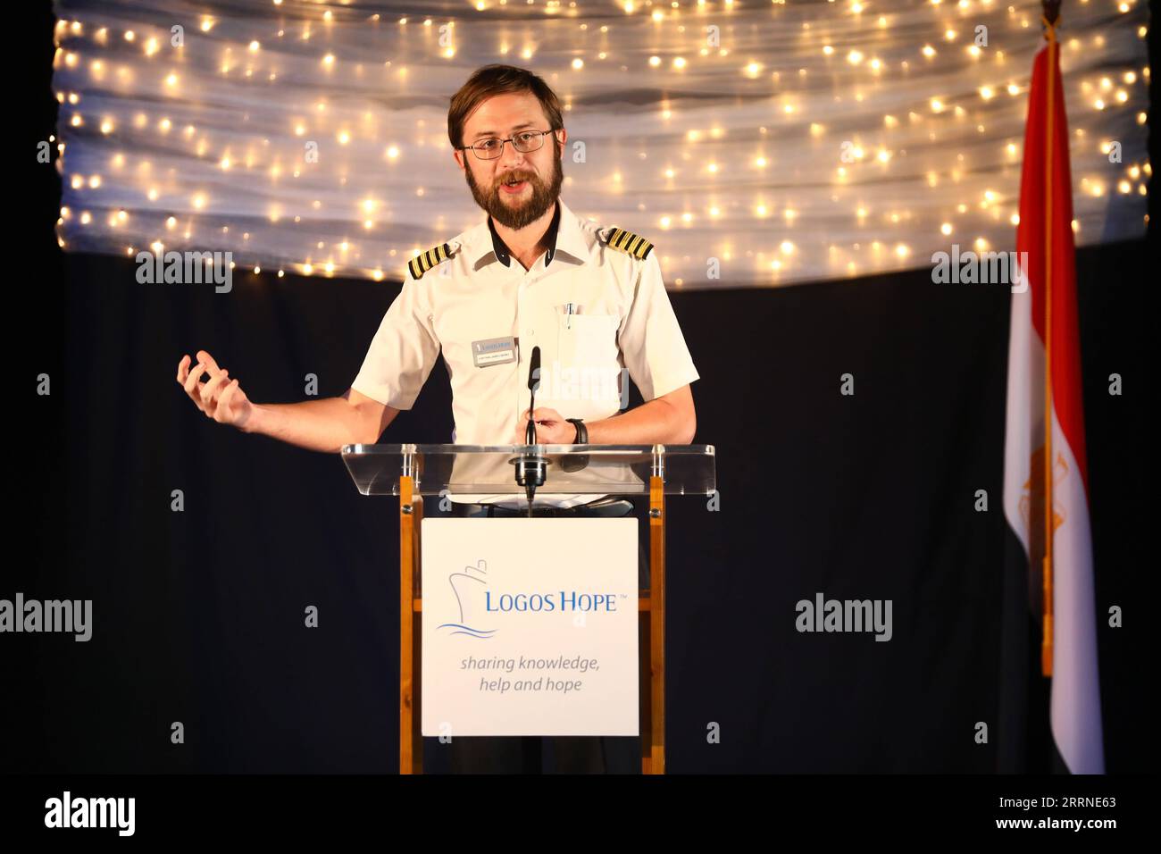 230107 -- PORT SAID, Jan. 7, 2023 -- James Berry, the captain of Logos ...