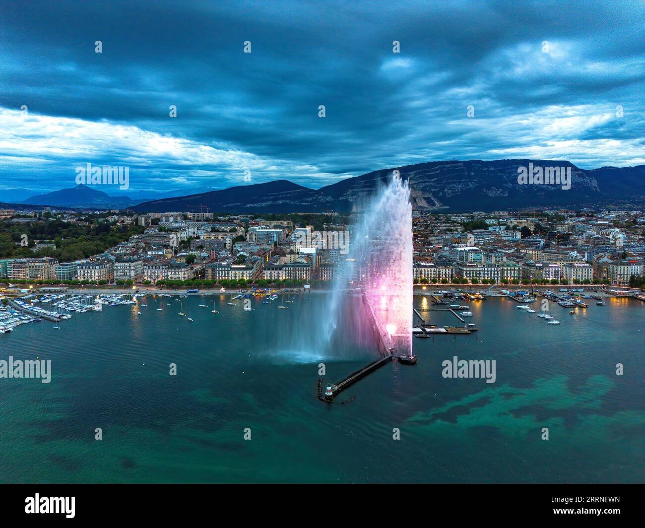 Aerial view geneva harbor night hi-res stock photography and images - Alamy