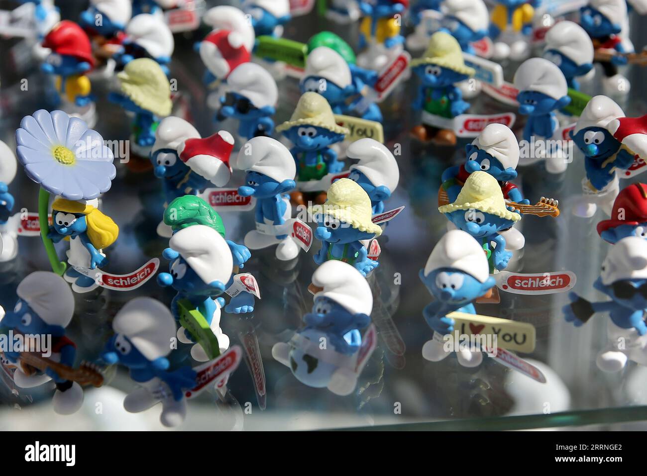 Brussels, Belgium. 8th Sep, 2023. Toy models of the Smurfs are seen ...