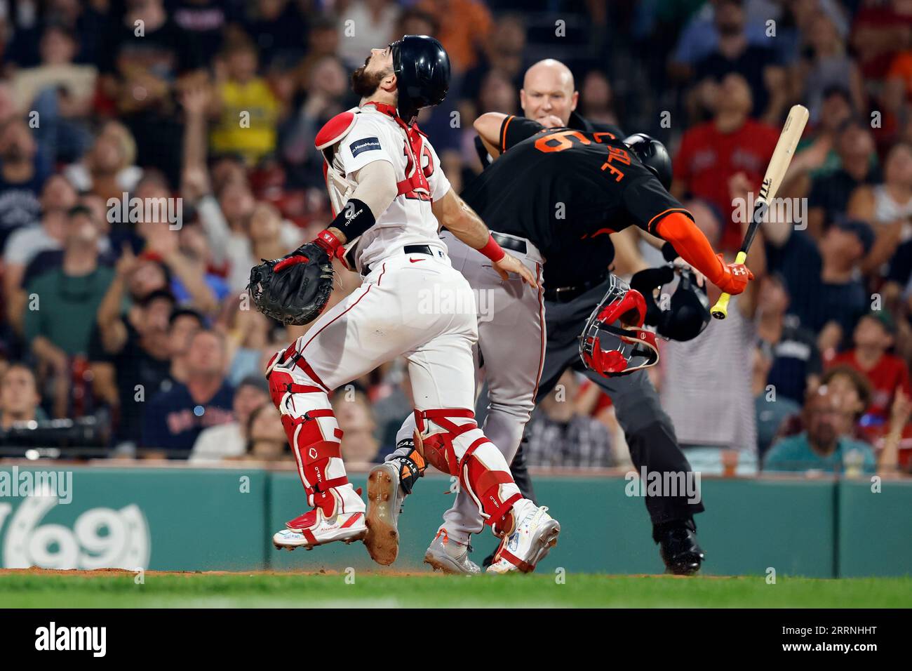 Baltimore Orioles' Ryan Mountcastle (6) gets out of the way as Boston ...