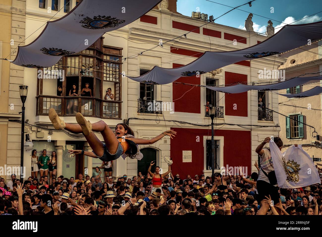 Mahon, Spain. 8th Sep, 2023. A girl is thrown into the air during the ...