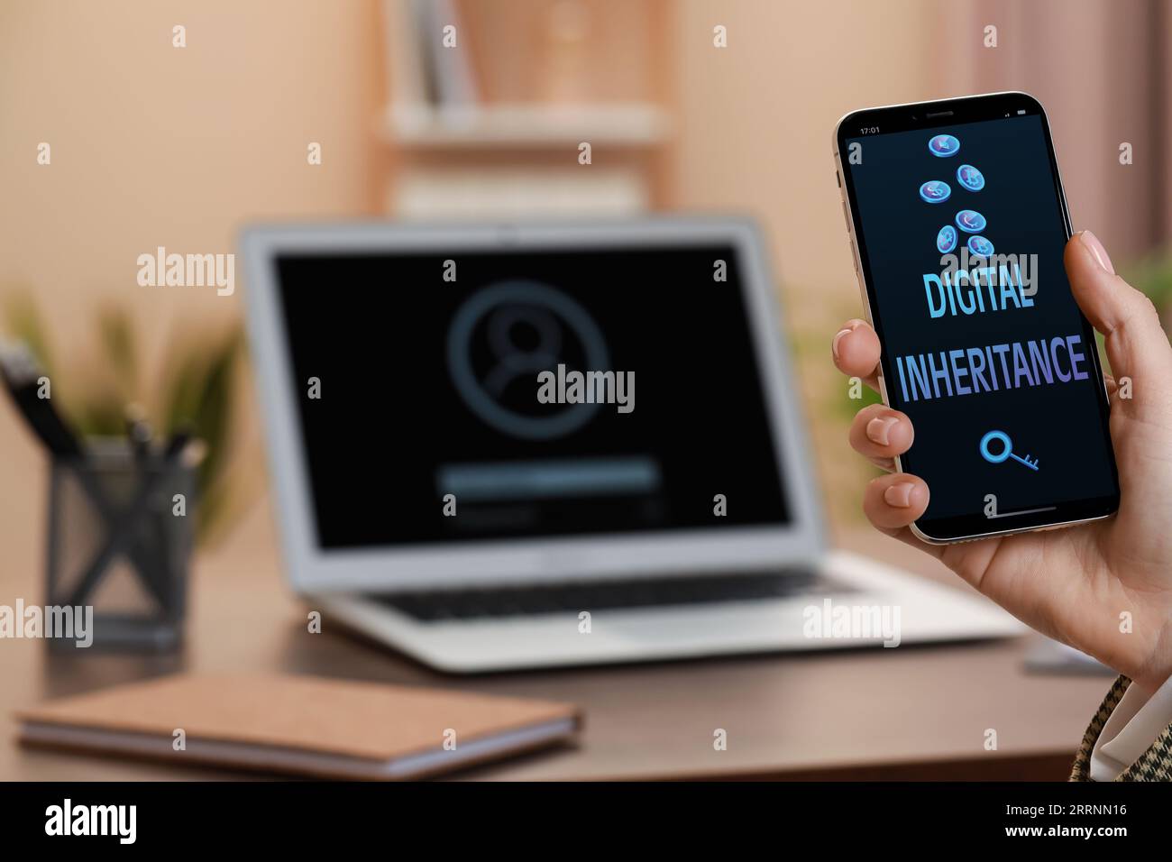 Digital inheritance concept. Woman using mobile phone indoors, closeup ...