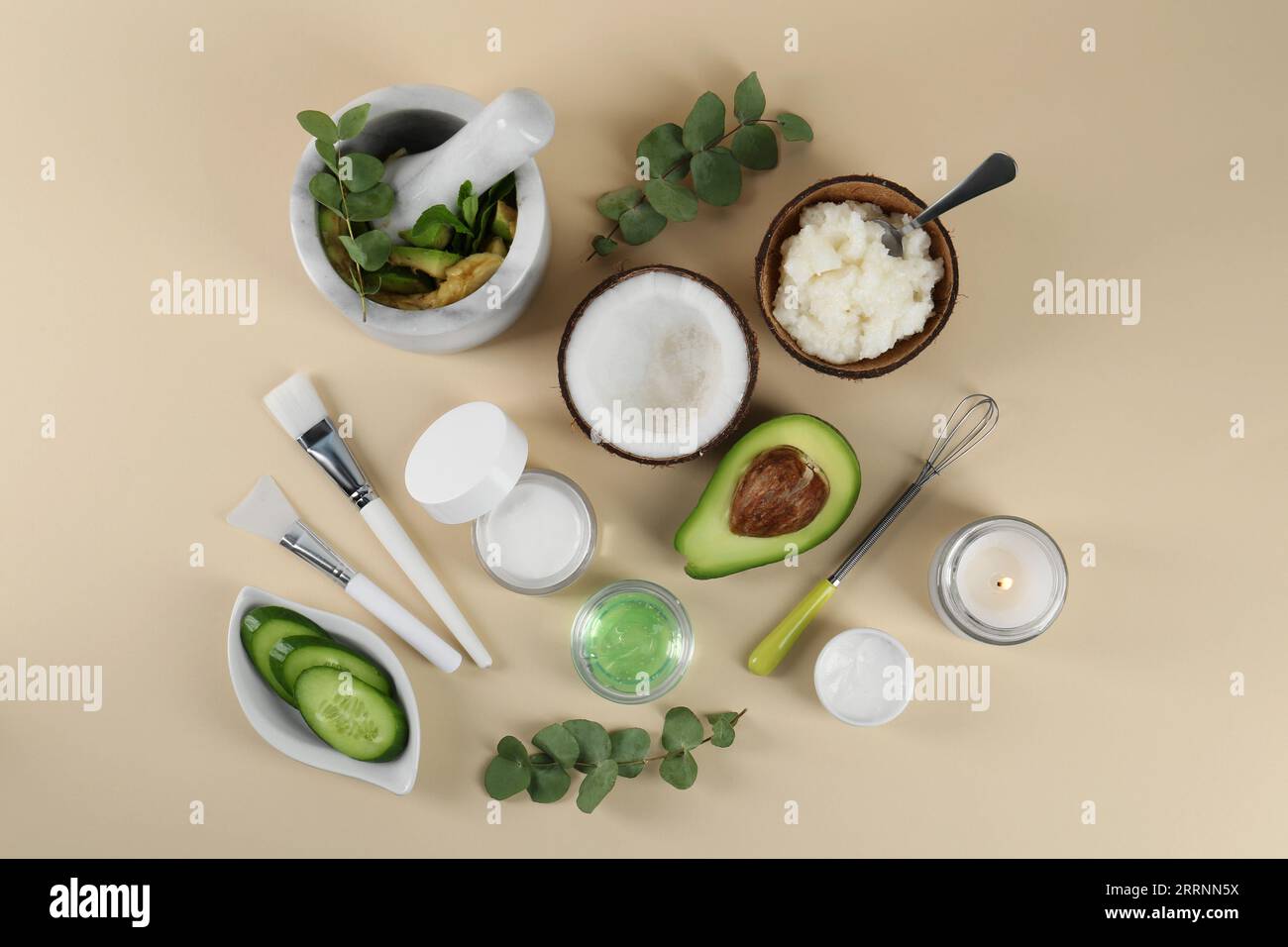 Flat lay composition with homemade cosmetic products and fresh ...