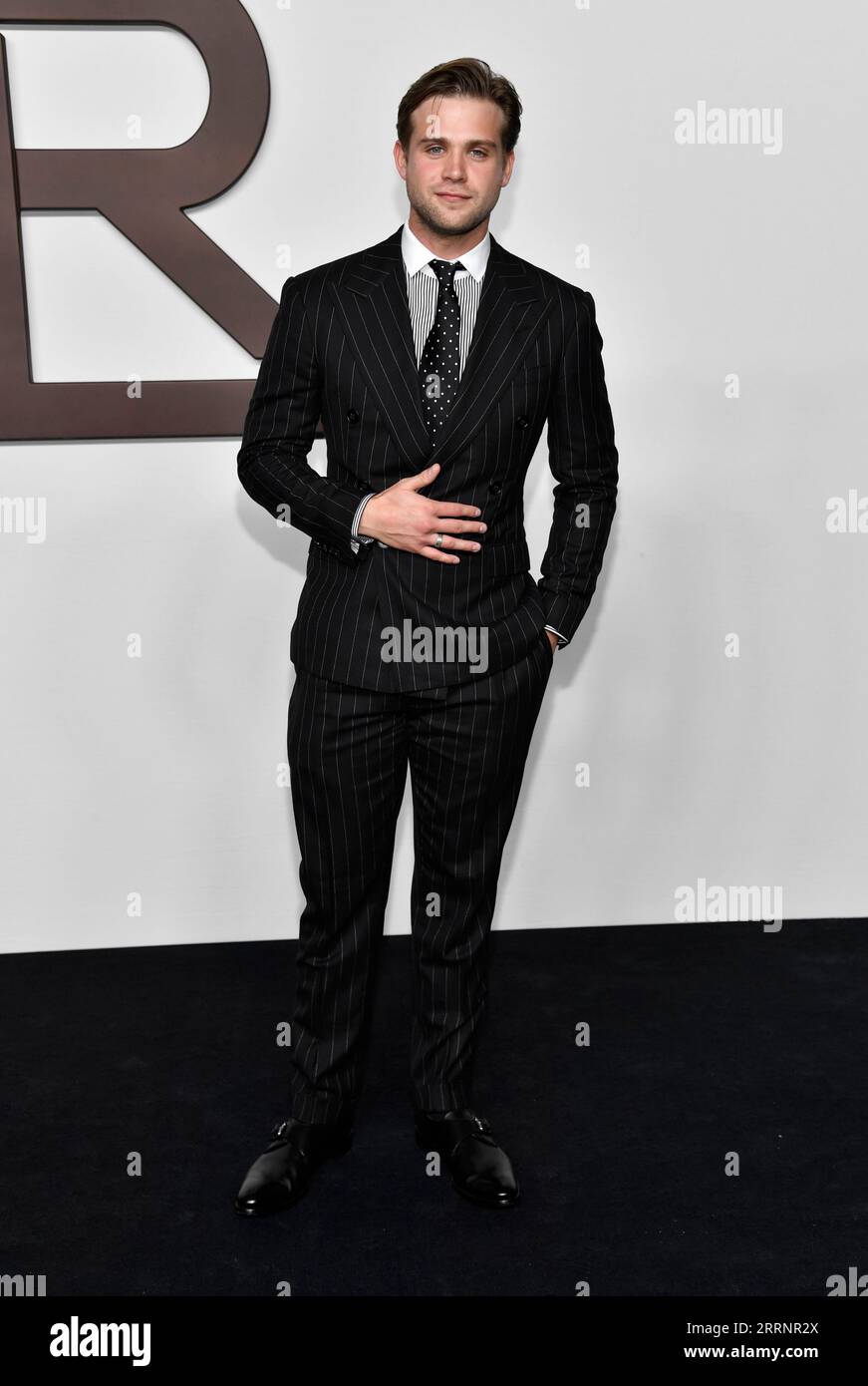 Leo Woodall arrives at the Ralph Lauren Spring/Summer 2024 fashion show ...