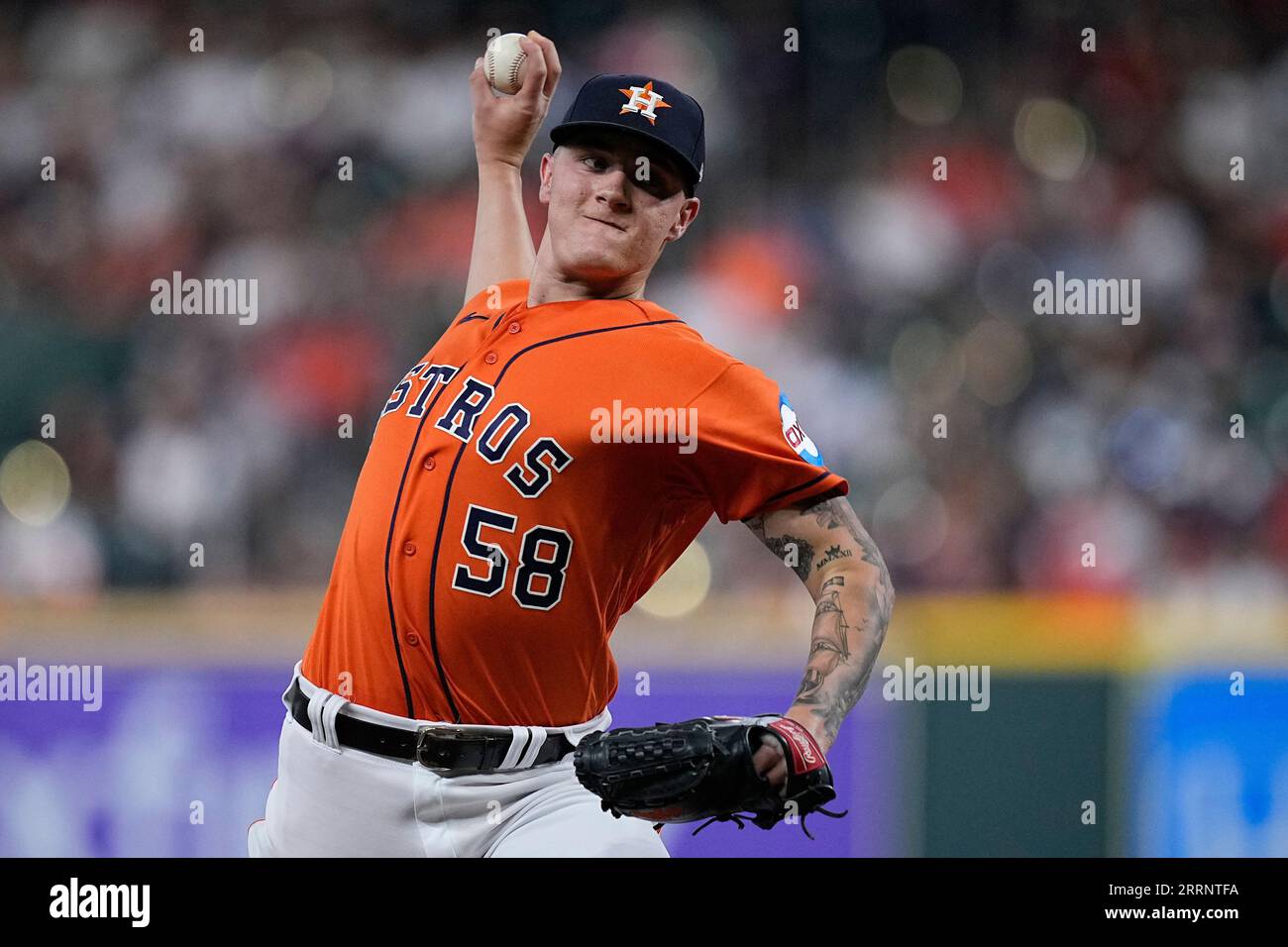 Houston Astros starting pitcher Hunter Brown delivers during the first ...