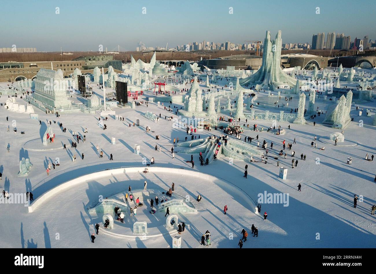 230203 -- HARBIN, Feb. 3, 2023 -- This aerial photo taken on Feb. 2 ...