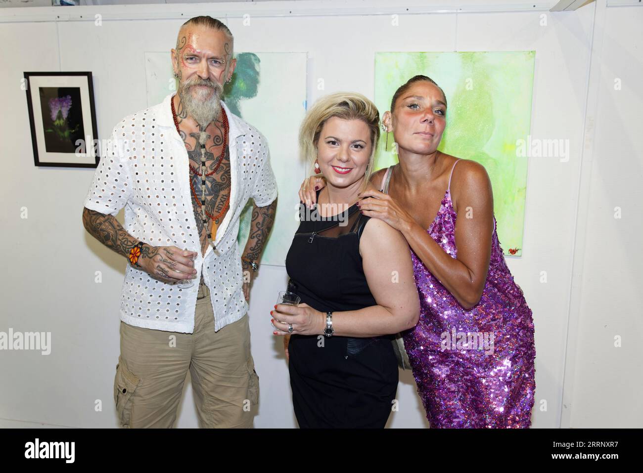 Paris, France. 8th Sept, 2023. Alex Sacha, Cindy Lopes and a guest attend opening Sensual prints ...