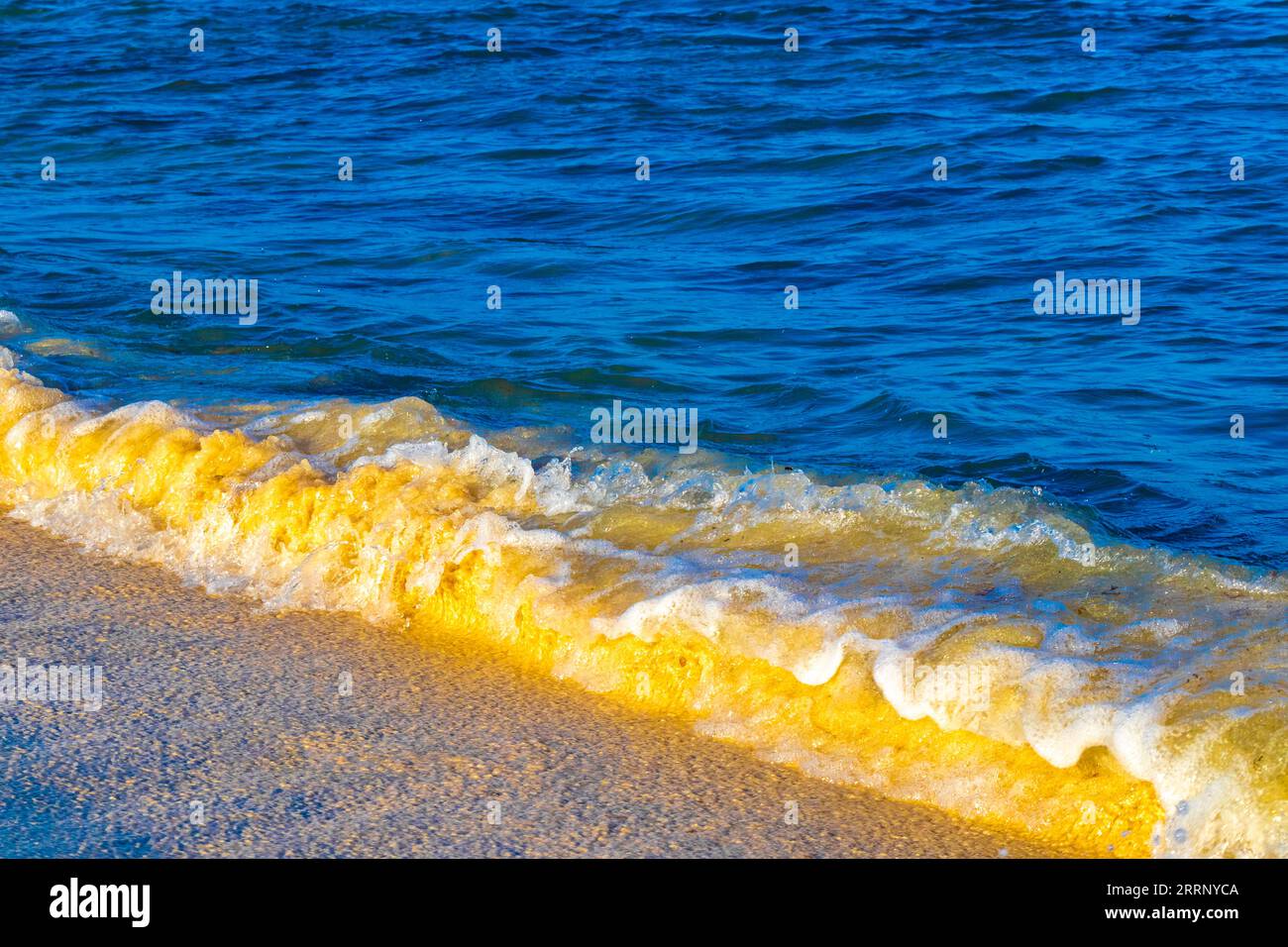 Waves turquoise blue water and sand at tropical mexican caribbean beach ...