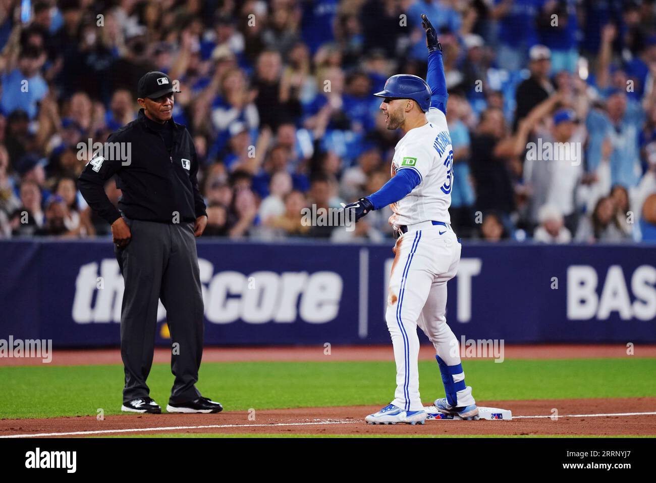Toronto Blue Jays' Kevin Kiermaier celebrates after hitting a triple ...