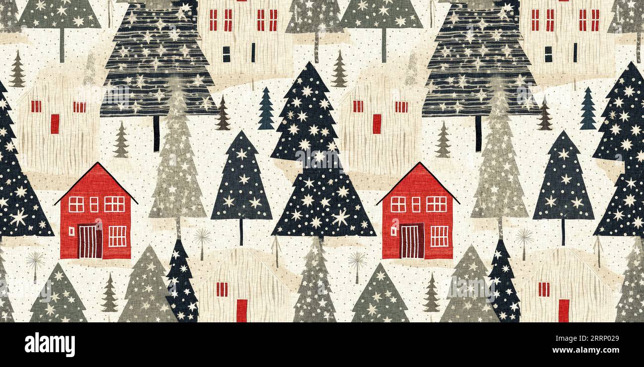 Rustic country christmas cottage with primitive hand sewing fabric ...