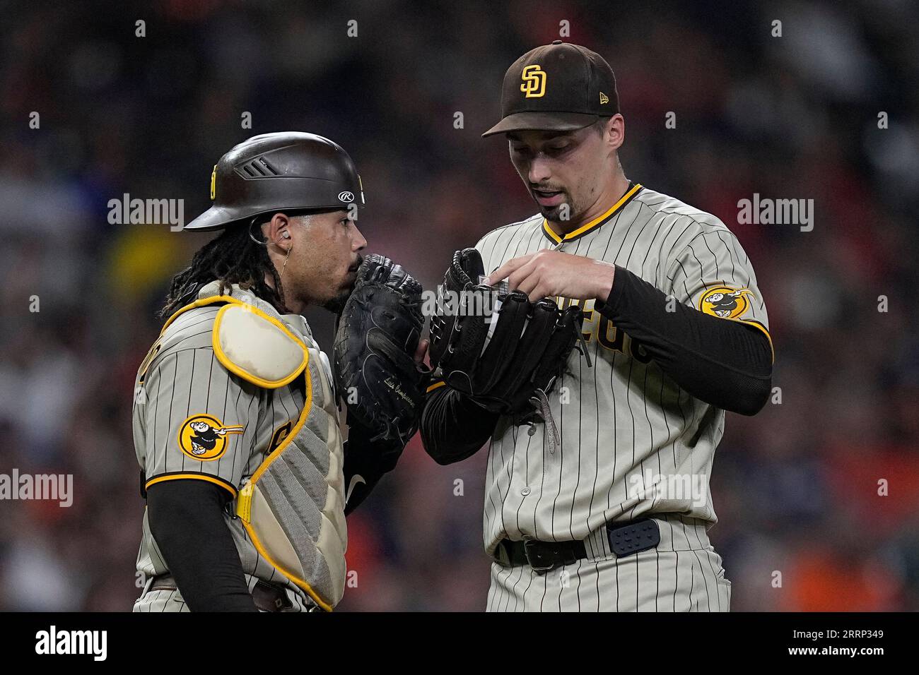 San Diego Padres catcher Luis Campusano visits with starting pitcher ...