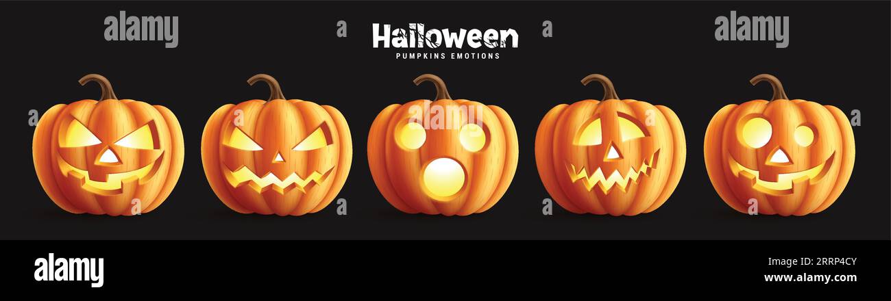 Halloween pumpkins set vector design. Pumpkins collection in scary ...