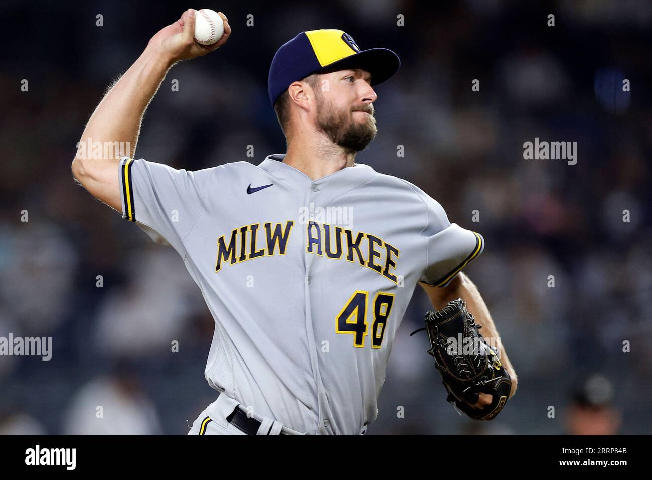 Milwaukee Brewers pitcher Colin Rea (48)pitches against the New York ...