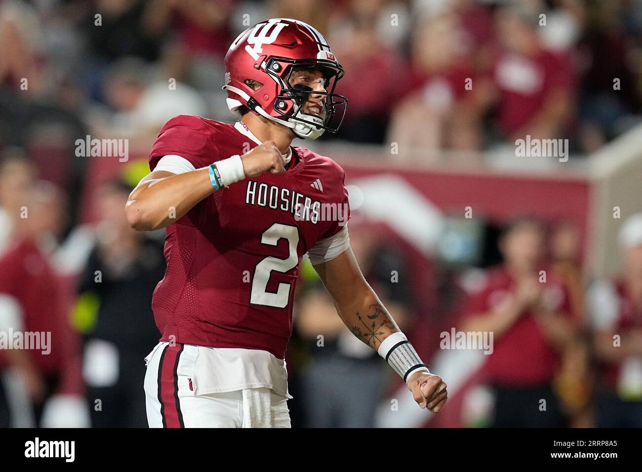 Indiana quarterback Tayven Jackson (2) reacts after a touchdown during ...