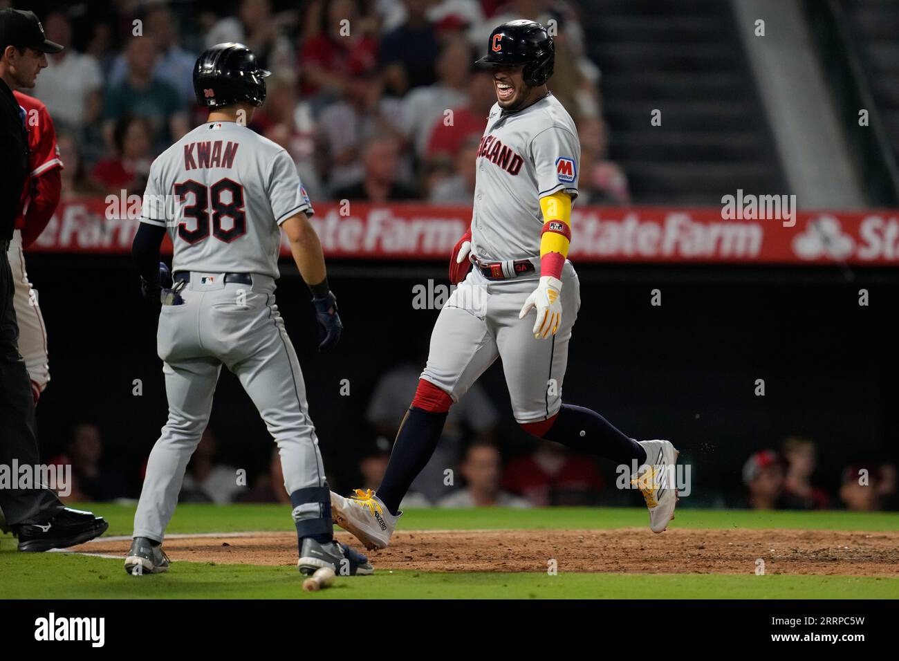 Cleveland Guardians' Gabriel Arias, right, celebrates with Steven Kwan ...