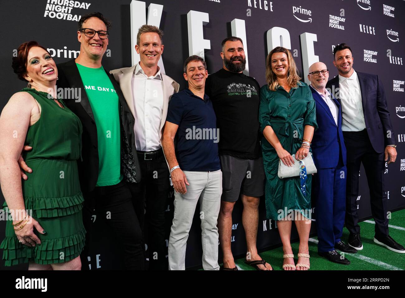Jason Kelce poses for a photo with Sheena M. Joyce, Don Argott, Matt ...