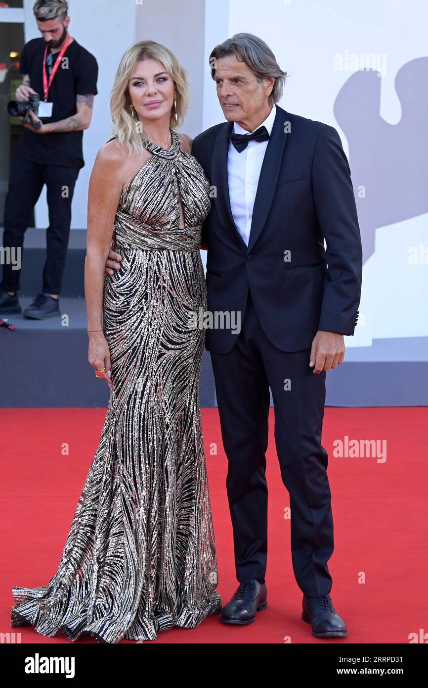 Venice Lido, Italy. 08th Sep, 2023. Alba Parietti (l) and Fabio Adami ...
